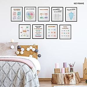 Andi Cppss 9PCS Mental Health Posters for Wall Art, Emotional Counseling Wall Decor, Therapy Counseling Positive Encouragement Wall Art, CBT Therapy Wall Decor for Office, Anxiety Treatment Posters