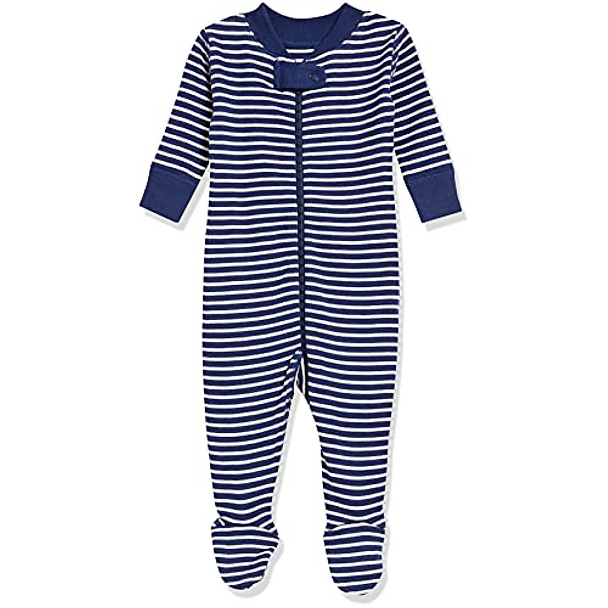 Moon and Back by Hanna Andersson Unisex Babies' one-Piece Organic Cotton Long-Sleeve Footed Pajamas, Navy Stripe, 12-18 Months