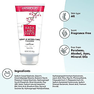 Hada Labo Tokyo Gentle Hydrating Foaming Facial Cleanser Tube, Unscented 5 Ounce