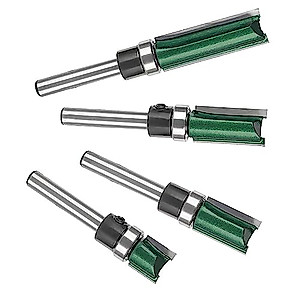 TOTOWOOD Top Bearing Flush Trim Router Bit ， 4 Pcs Pattern Flush Trim Router Bit Set，1/4 Inch Shank，Cutting Height in 15/32”, 3/4”, 1”, 1-1/2”,Flush Trim Cut Router Bits (Pattern Flush Trim)