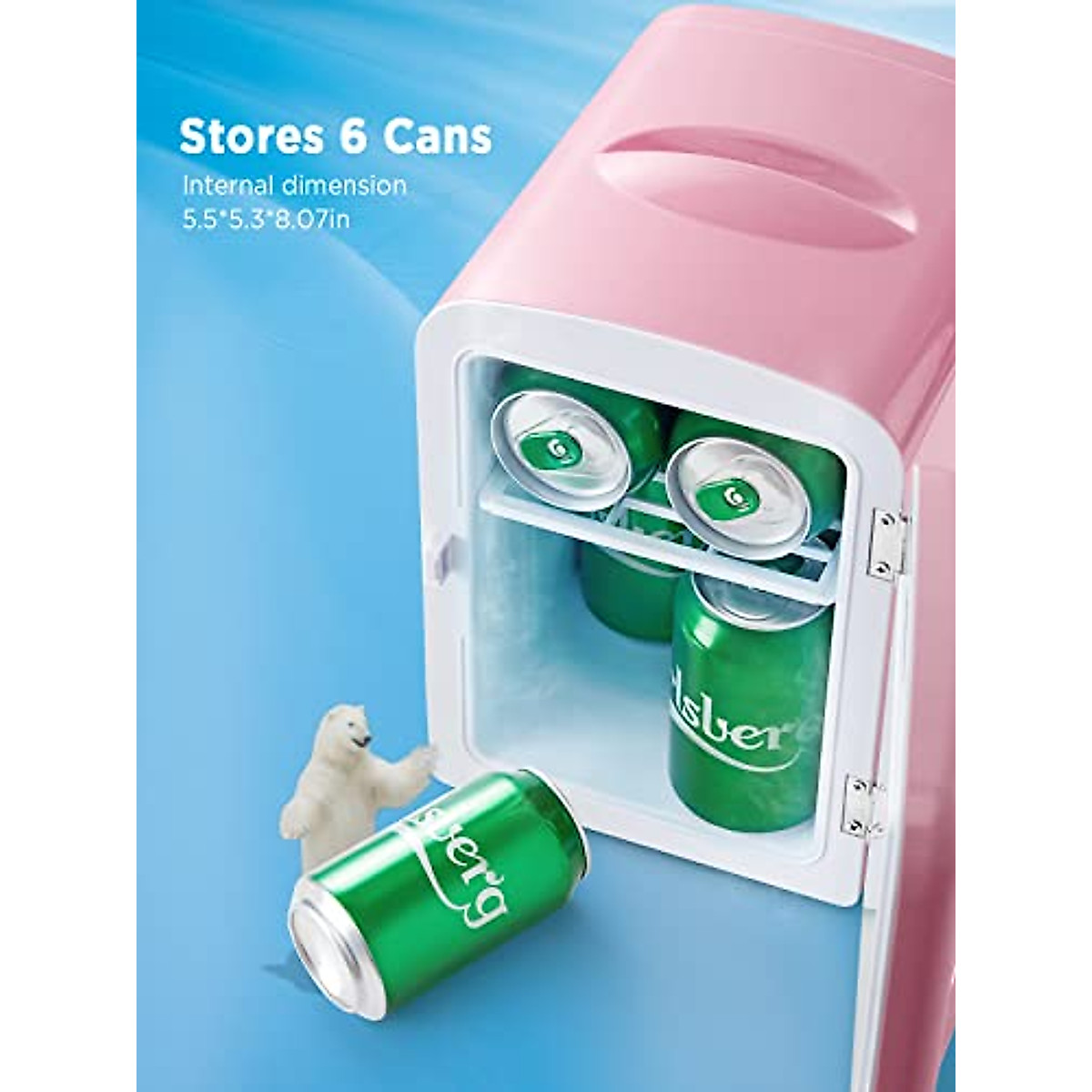 Silonn Mini Fridge, Portable Skin Care Fridge, 4 L/6 Can Cooler and Warmer Small Refrigerator with Eco Friendly for Home, Office, Car and College Dorm Room, Compact Refrigerator and Pink (SLRE01P)
