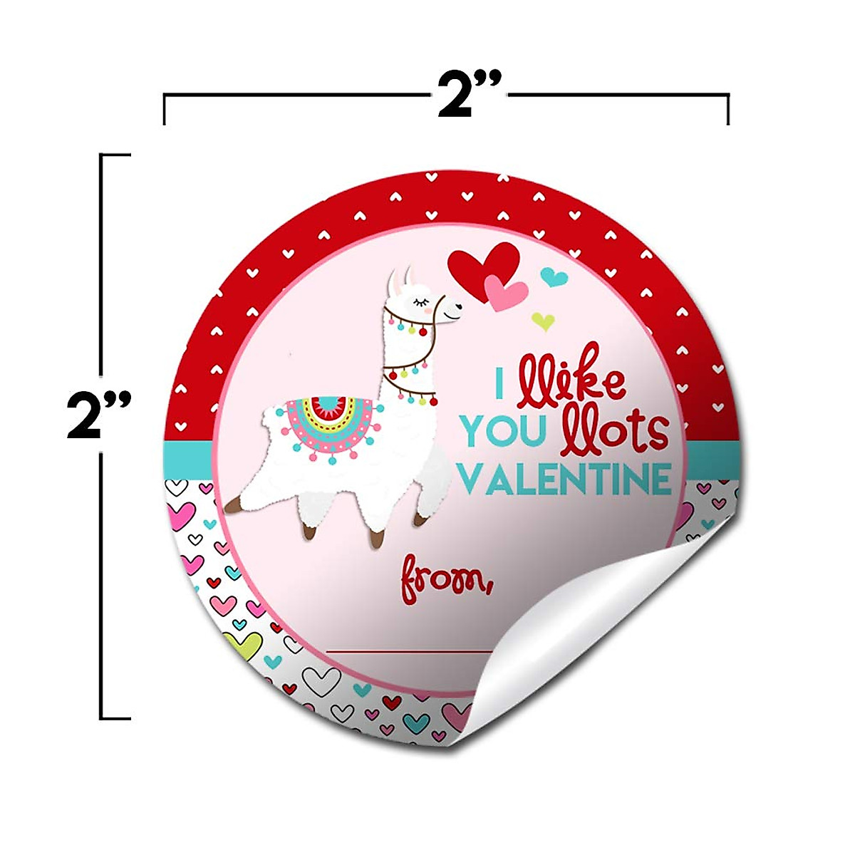 Like You Lots Llama-Themed Valentine Party Favor Sticker Labels, 40 2" Party Circle Stickers by AmandaCreation, Great for Classroom Valentines, Envelope Seals, Gifts & Treats