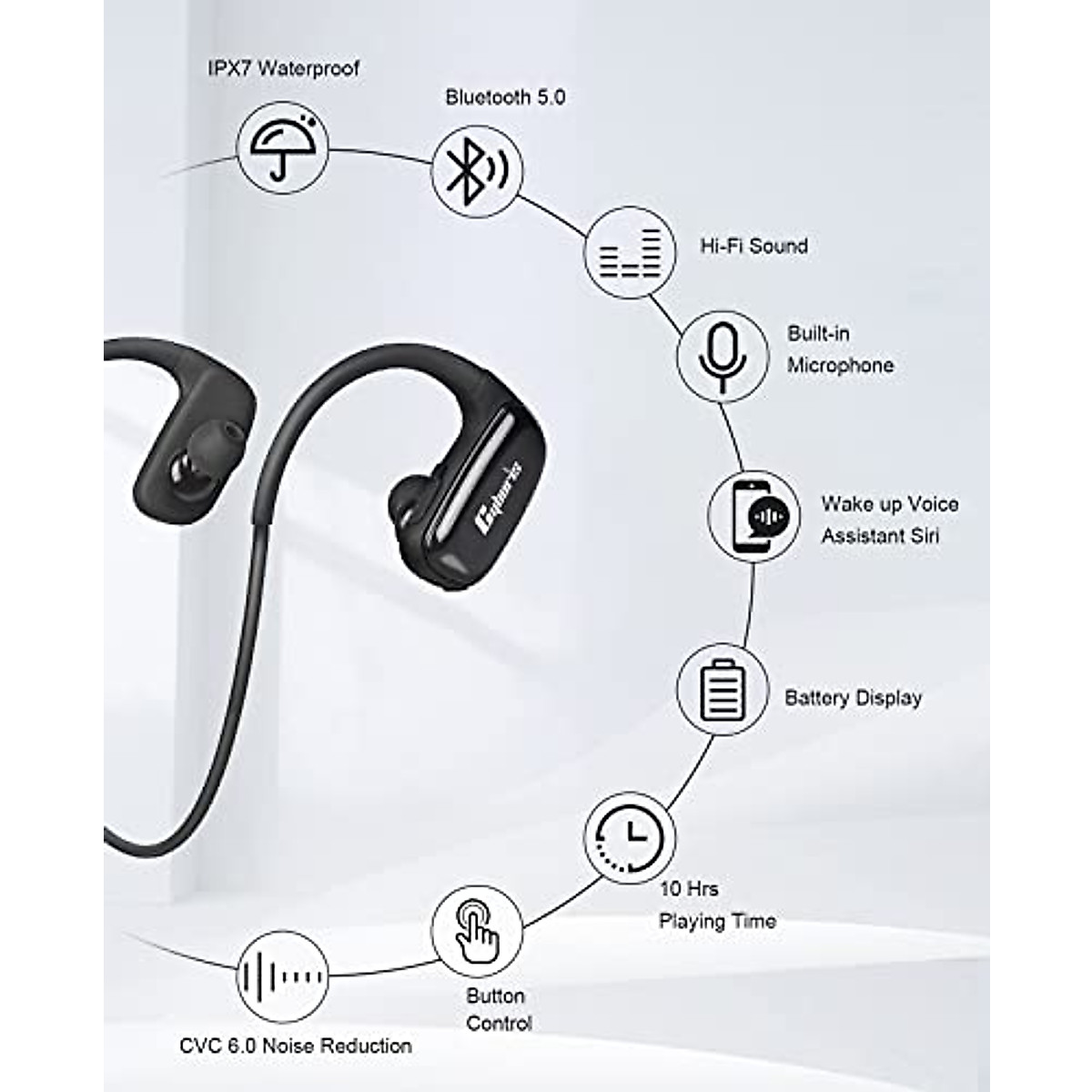 Sports Wireless Headphones, IPX7 Waterproof 16GB MP3 Player with Bluetooth, Running Earphone 10Hrs Playtime, Wireless Bluetooth 5.0 Headset with Noise Cancelling Mic(Black)