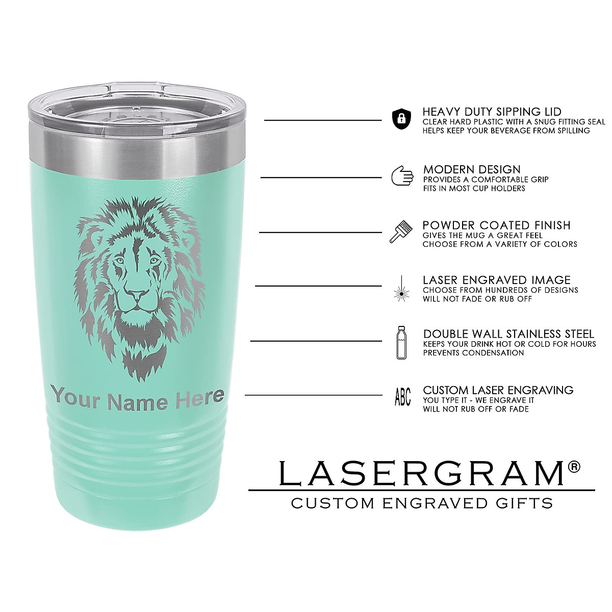 LaserGram 20oz Vacuum Insulated Tumbler Mug, Horse Head 1, Personalized Engraving Included (Teal)
