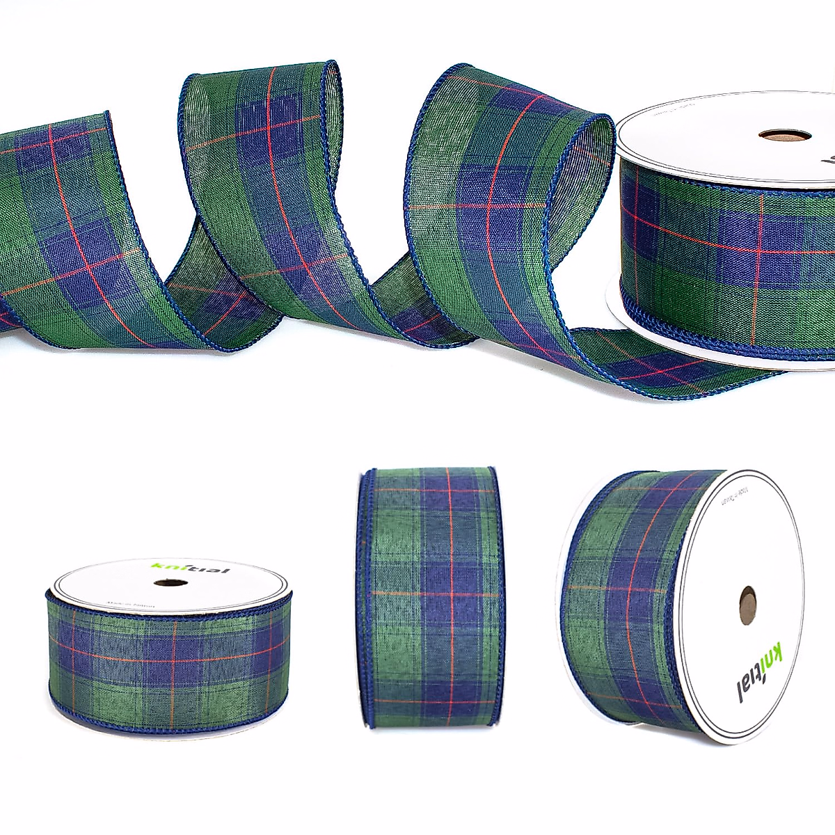 Knitial Tartan Plaid Ribbon 2-1/2" x 25 Yards Black Watch Ribbon with Wired Edges for Gift Wrapping, Crafts, and Decorations