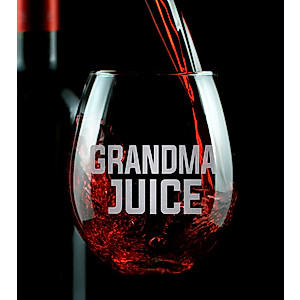 Promotion & Beyond GRANDMA JUICE Stemless Wine Glass - Funny Gift for Grandmother From Daughter Son Husband - Mother's Day