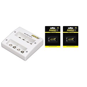 Powerex MH-C490F Stealth Two-Hour Compact 4-Bank NiMH Battery Charger Bundle with Two 9.6V Batteries
