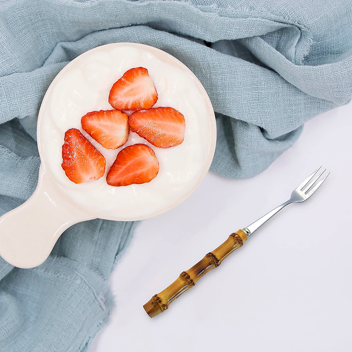 TAOMEINONG Premium Bamboo Utensils Bamboo Cocktail Forks & Bamboo Appetizer Forks Bamboo Silverware Set of 5 Stainless Steel Forks Handcrafted Bamboo cutlery - Cocktail Picks