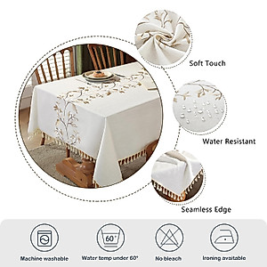 Laolitou Cotton Linen Waterproof Tablecloth for Dining Table Farmhouse Kitchen Rectangle Table Cloth Coffee Wrinkle Free Table Cover, Beige, Coffee Flower, 55x55 Inch