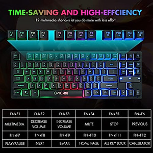 CHONCHOW RGB Compact Gaming Keyboard, USB Wired 87 Keys Gaming Keyboard LED Rainbow Backlit Tenkeyless Gaming Keyboard TKL Keyboard Gaming RGB Keyboard for Laptop Ps4 Xbox PC Computer Game and Work