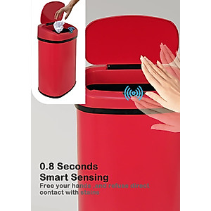 50 Liter Kitchen Trash Can with Lid Garbage Can 13 Gallon Tall Kitchen Automatic Trash Can Motion Sensor Trash Can, Stainless Steel Garbage Can Trash Bin Anti-Fingerprint, Soft-Close Lid (Red)