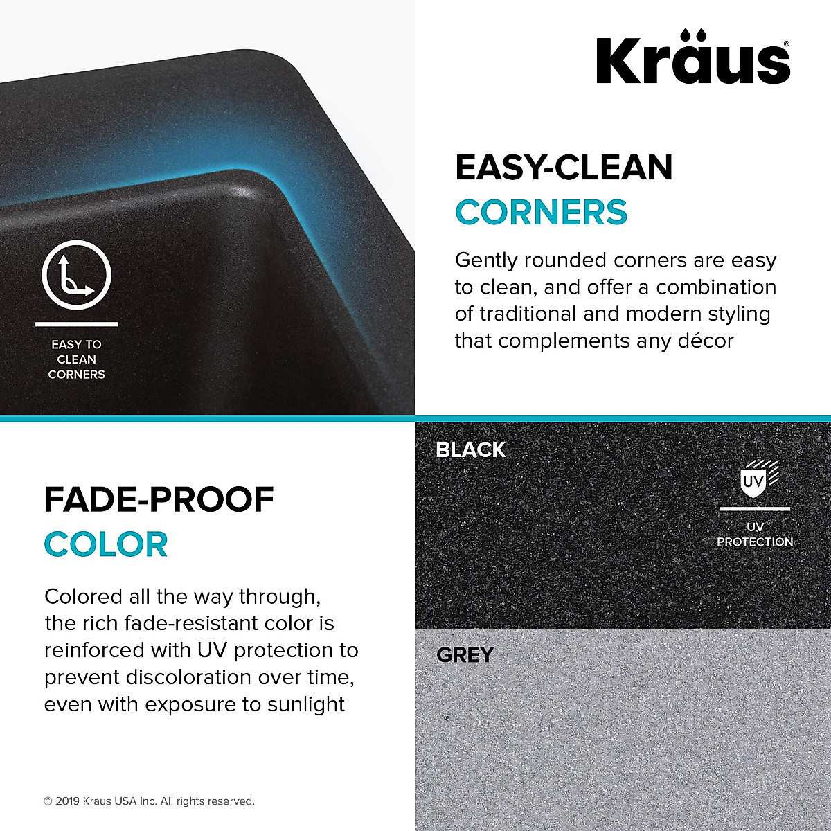 Kraus KGD-54GREY Forteza Granite Kitchen Sink, 33 Inch, Grey