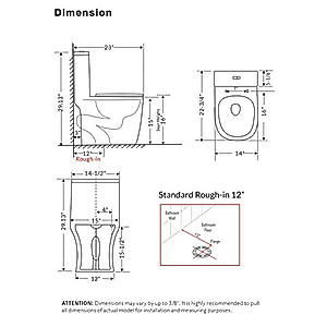 WinZo Compact One Piece Toilet 22.8" Depth Modern Short Design Dual Flush for Small Tiny Mini Bathroom 12" Rough-in,White (WZ5079)