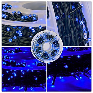FUNPENY 164FT 500 LED Christmas Indoor Outdoor Decorative String Lights, 8 Modes Waterproof Plug in Green Wire LED Fairy Light for Christmas Party Wedding Garden Home Decoration (Blue)