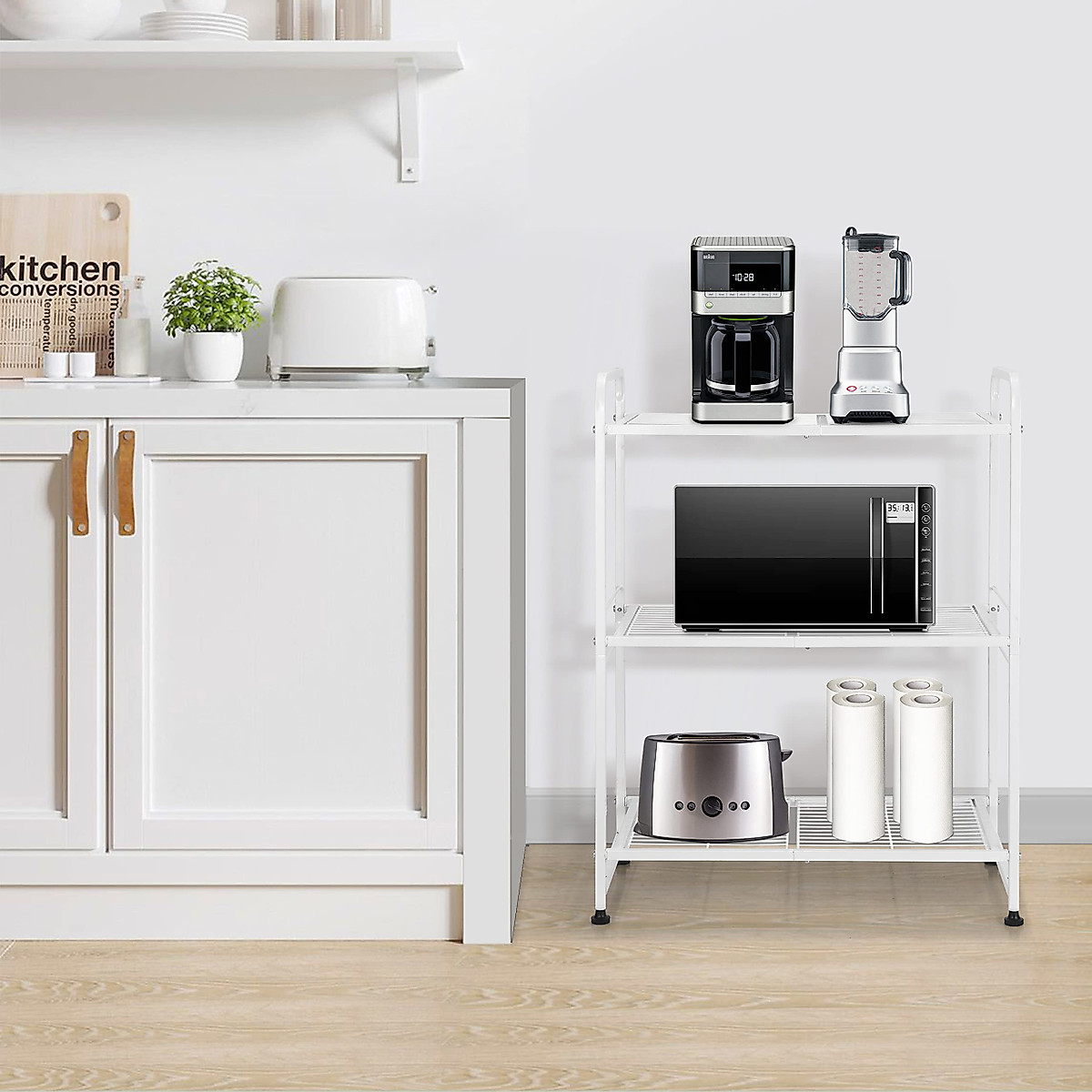 Simple Trending 3-Tier Stackable Wire Shelving Unit Storage Rack, Expandable & Adjustable Kitchen Storage Cabinet Shelf Organizer, White