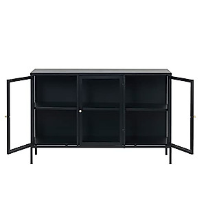 Unique Furniture Dover 3-Section Sideboard Glass Door Display Cabinet, Black