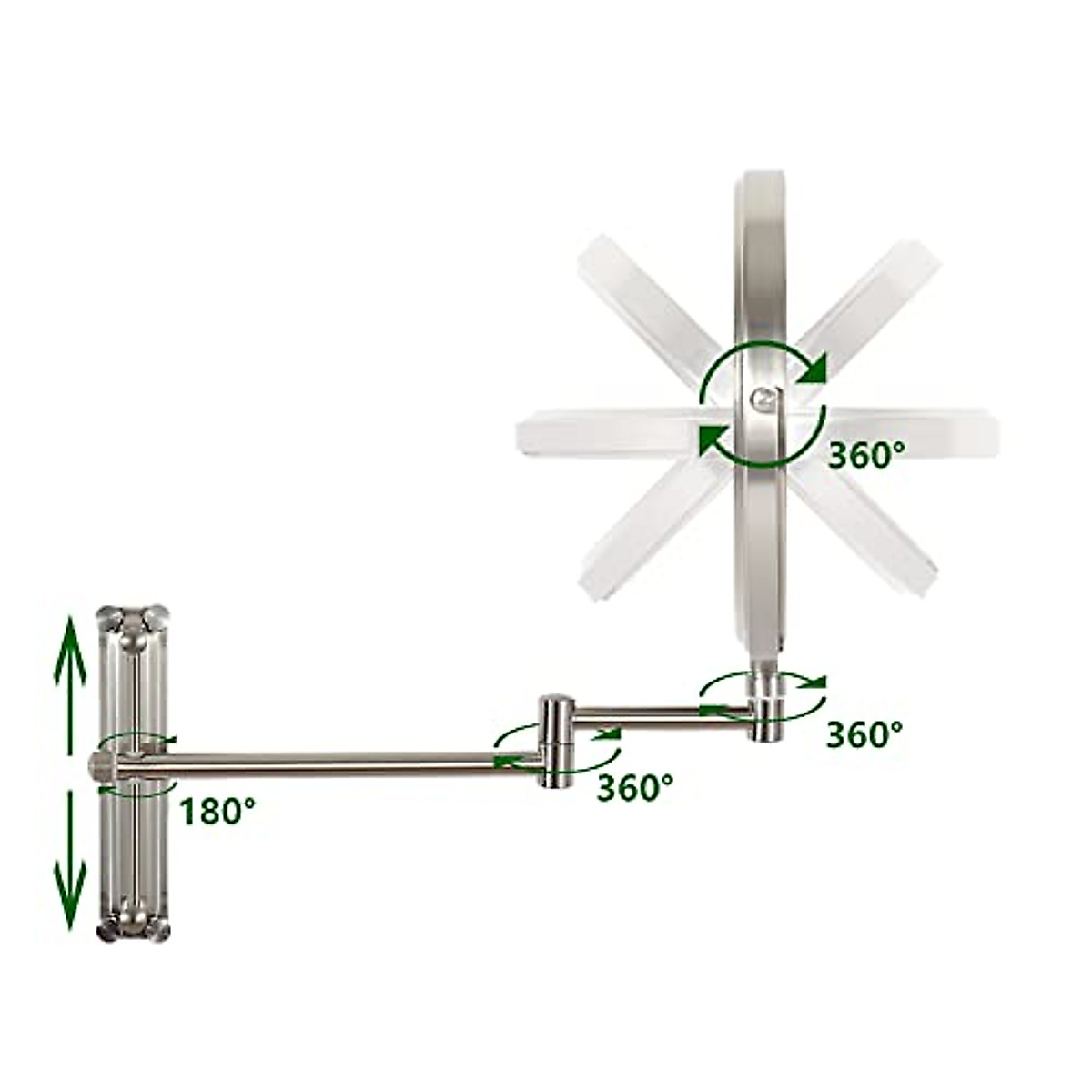 10 times magnification makeup mirror, wall-mounted makeup mirror can be moved up and down 8-inch bathroom double-sided mirror 360-degree rotation, 180-degree retractable folding brushed nickel