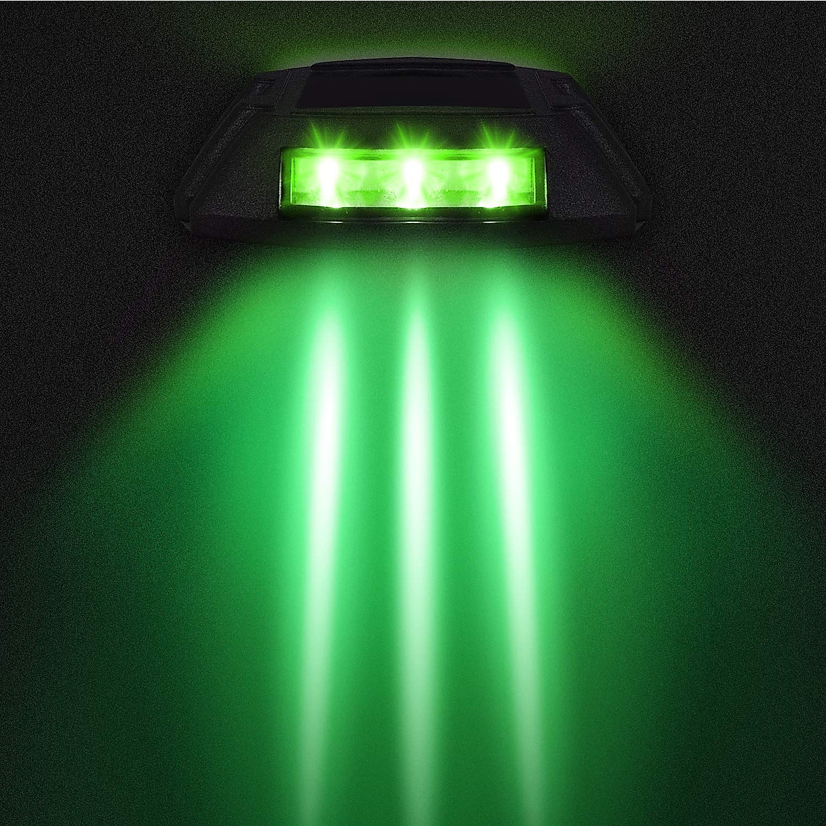 JIGUOOR Solar Deck Lights LED Driveway Lights Solar Powered Dock Light Outdoor IP68 Waterproof Road Markers for Step Sidewalk Stair Boat Garden Ground Pathway Yard (Green, 1 Pack)