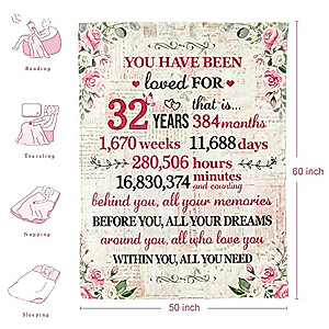 32nd Birthday Gifts for Women Happy 32nd Birthday Gifts for Her 32 Year Old Birthday Gifts for Women 32nd Birthday Decorations for Women Bestie Wife Sister Mom Friends 32nd Birthday Blanket 60"x 50"