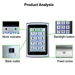 LIBO Waterproof Access Control Keypad Proximity RFID Controller, Suitable for Single Door Entry System, Support 1000 Users, Including 10pcs 125KHz RFID Keyfobs with Rainproof Cover