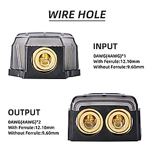 LEIGESAUDIO 0/2/4 Gauge in 0/2/4 Gauge Out Copper Power Distribution Block for Car Audio Splitter(1 in 2 Out)