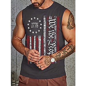 Heralady 4th of July Shirts Mens Muscle Tank Top 1776 Sleeveless Graphic Gym Workout USA Flag Shirt Grey XLarge