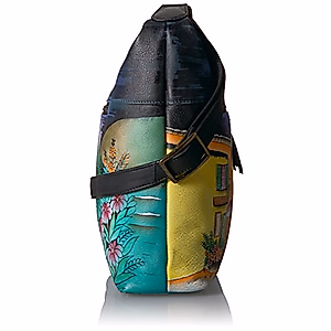 Anna by Anuschka Women's Genuine Leather Medium Shoulder Hobo | Zip-Top Organizer with Side-Zip Pockets | Moon Lit Capri