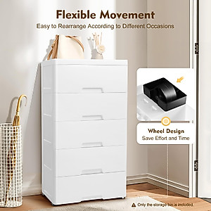 CHALIGHT Plastic Drawer 5-Layer Closet Storage Baby Clothes Organizer Plastic Dresser with Drawers White Dresser Clothes Drawer Small Kids Dressers for Bedroom Clothes Playroom Furniture Toys