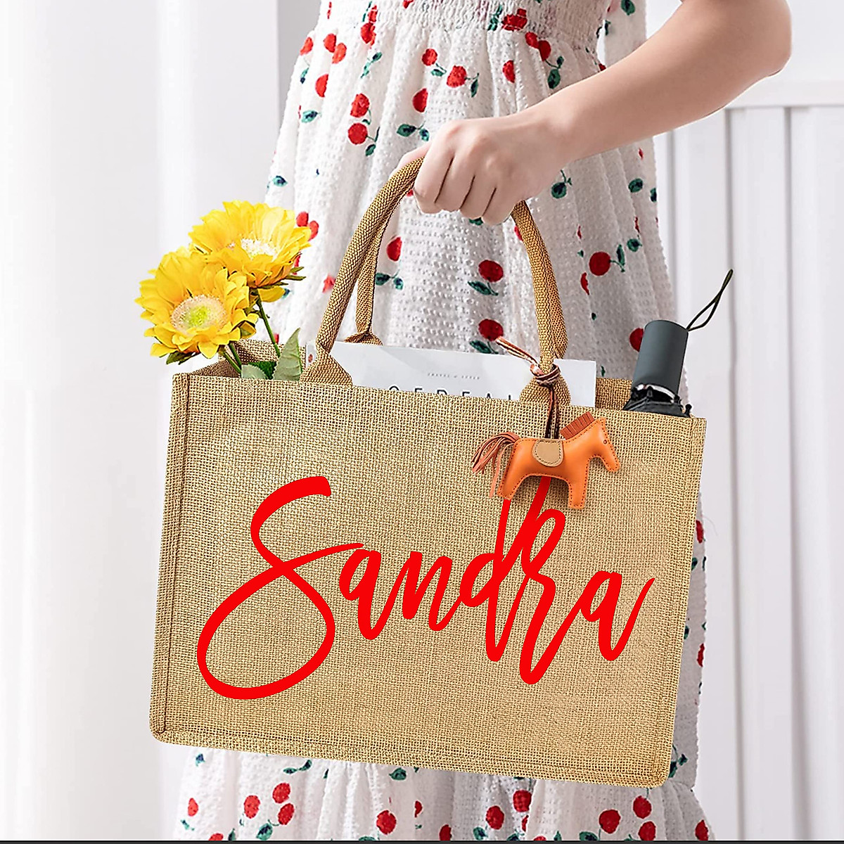 Lalala Gift Land Personalized Beach Burlap Bags w/Name for Women - 18 Vinyl Colors - Customized Large Jute Bag Gifts for Bridesmaids - Hand Bag for Girl Reusable Grocery Bags Birthday Wedding Gift C1