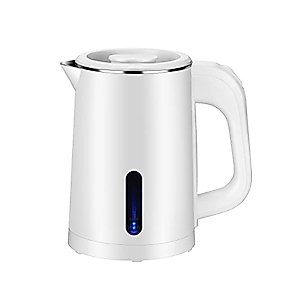 Small Electric Tea Kettle Stainless Steel, 0.8L Portable Mini Hot Water Boiler Heater, Travel Electric Coffee Kettle with Auto Shut-Off & Boil Dry Protection (White)
