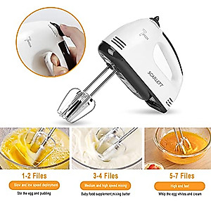 7 Speed Electric Hand Mixer Electric, whisk kitchen food baking, 4 Chrome-plated Steel Accessories for Easy Whipping Easy Whipping Cream Cake Cookies