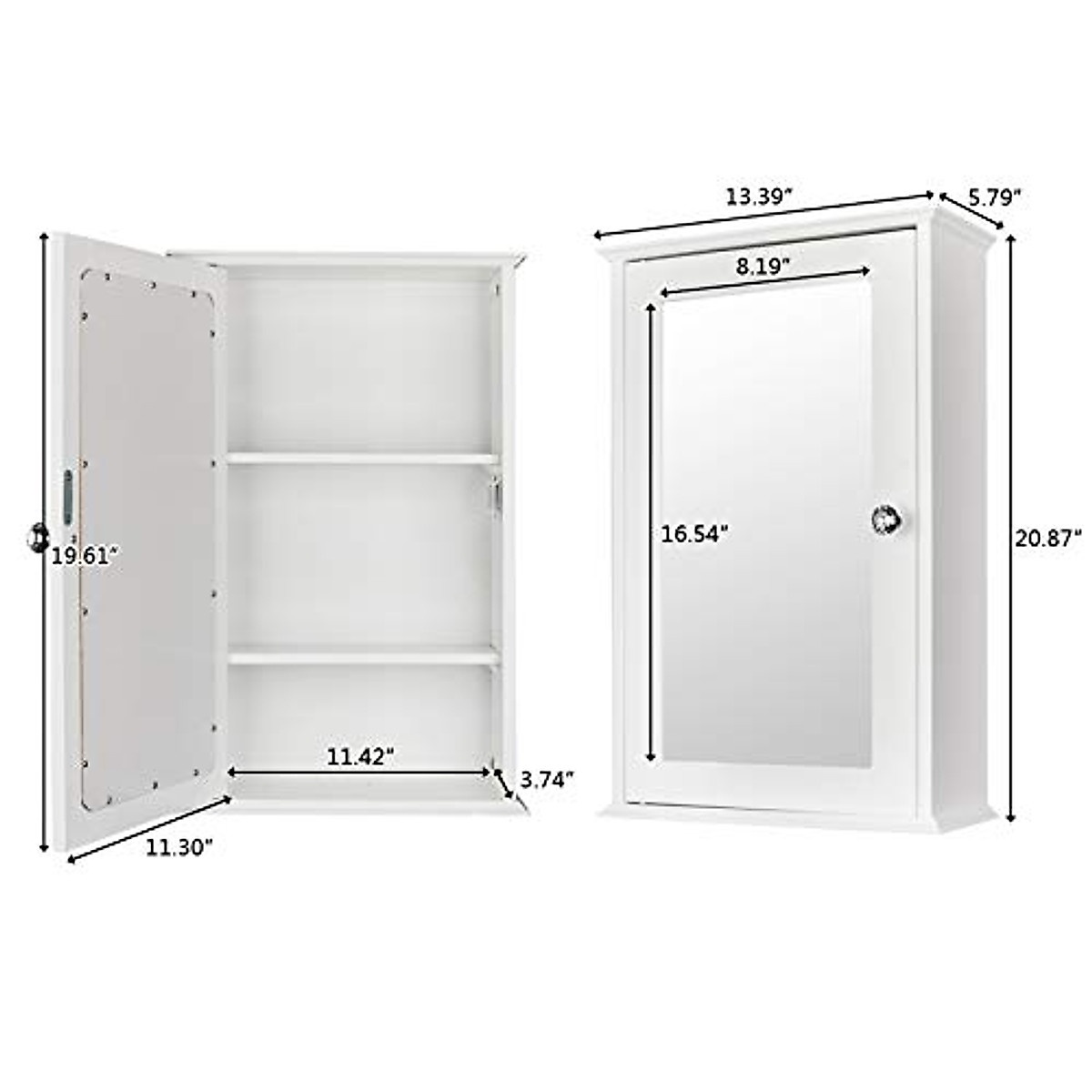 QXDRAGON Wall Mounted Bathroom Cabinet, 2-in-1 Mirror Medicine Cabinet with 3 Heights Adjustable Shelf & Single Mirror Door Storage Cabinet Over-The-Toilet Storage Organizer (White)