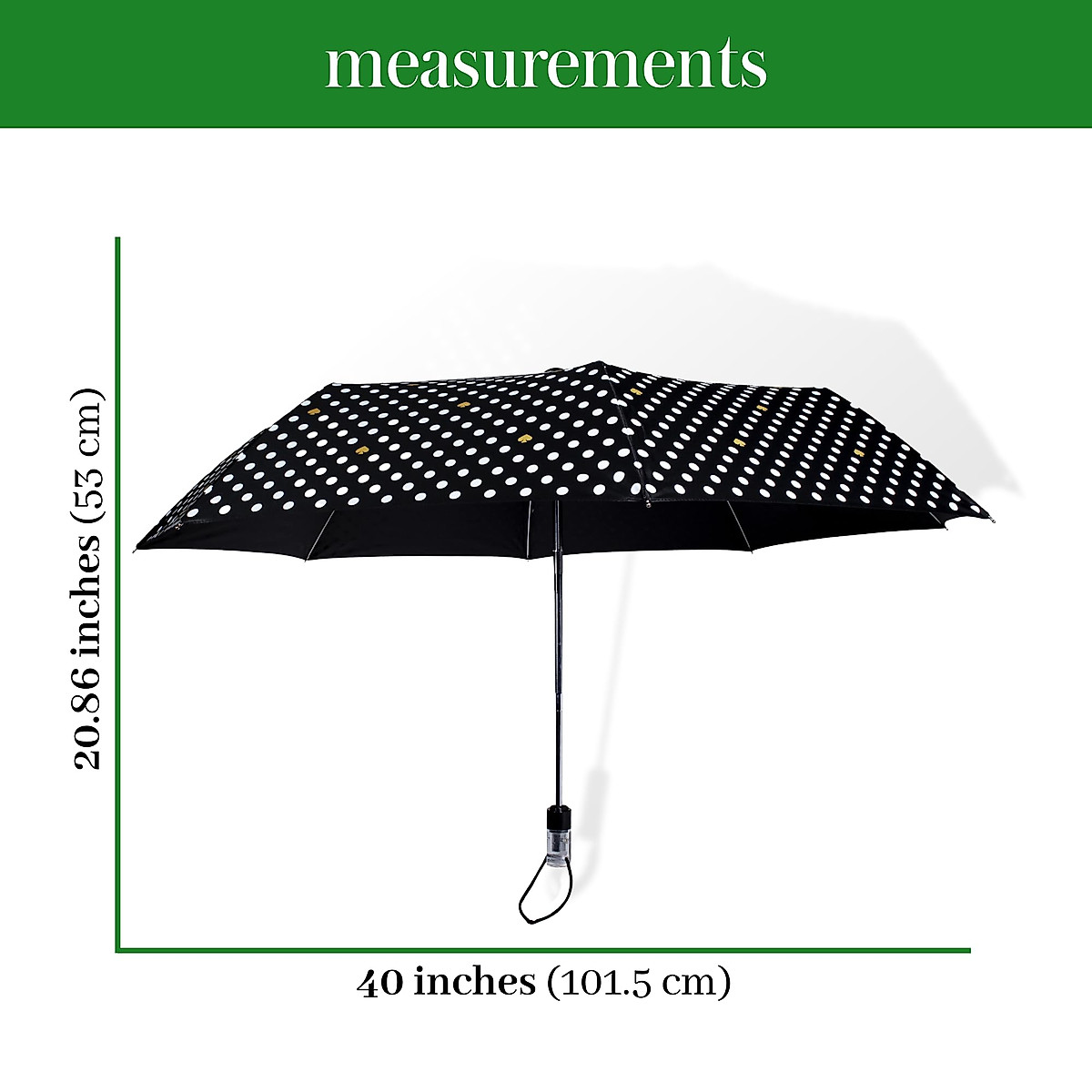 Kate Spade New York Black/White Travel Umbrella, Lightweight Compact Umbrella with Storage Sleeve, Polka Dots