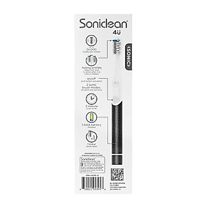 Soniclean 4U Sonic Electric Toothbrush for Adults, Black, Battery Powered, Dual Cleaning Modes, Refillable Brush Heads, Multi-Use Travel Cover