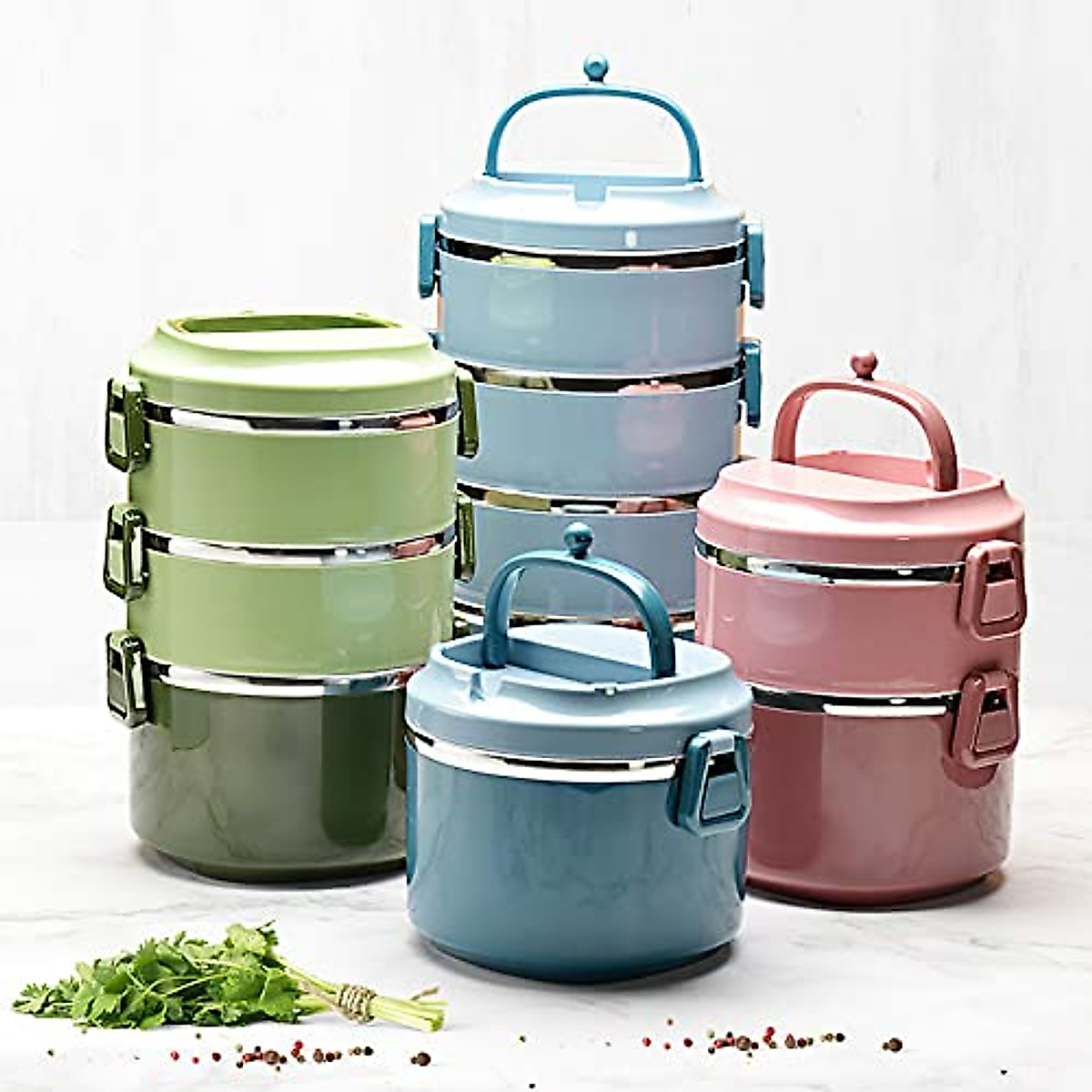SANQIAHOME 2 Tier Stackable Stainless Steel Lunch Box Sealed(green, 2 layers)