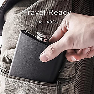 Flask for Liquor for Men with Metal Funnel, Whiskey Flask, Black Hip Flask, Drinking Flask for Camping, Leak Proof and BPA Free, Stainless Steel 8 oz. Flask, Powder Coating Body