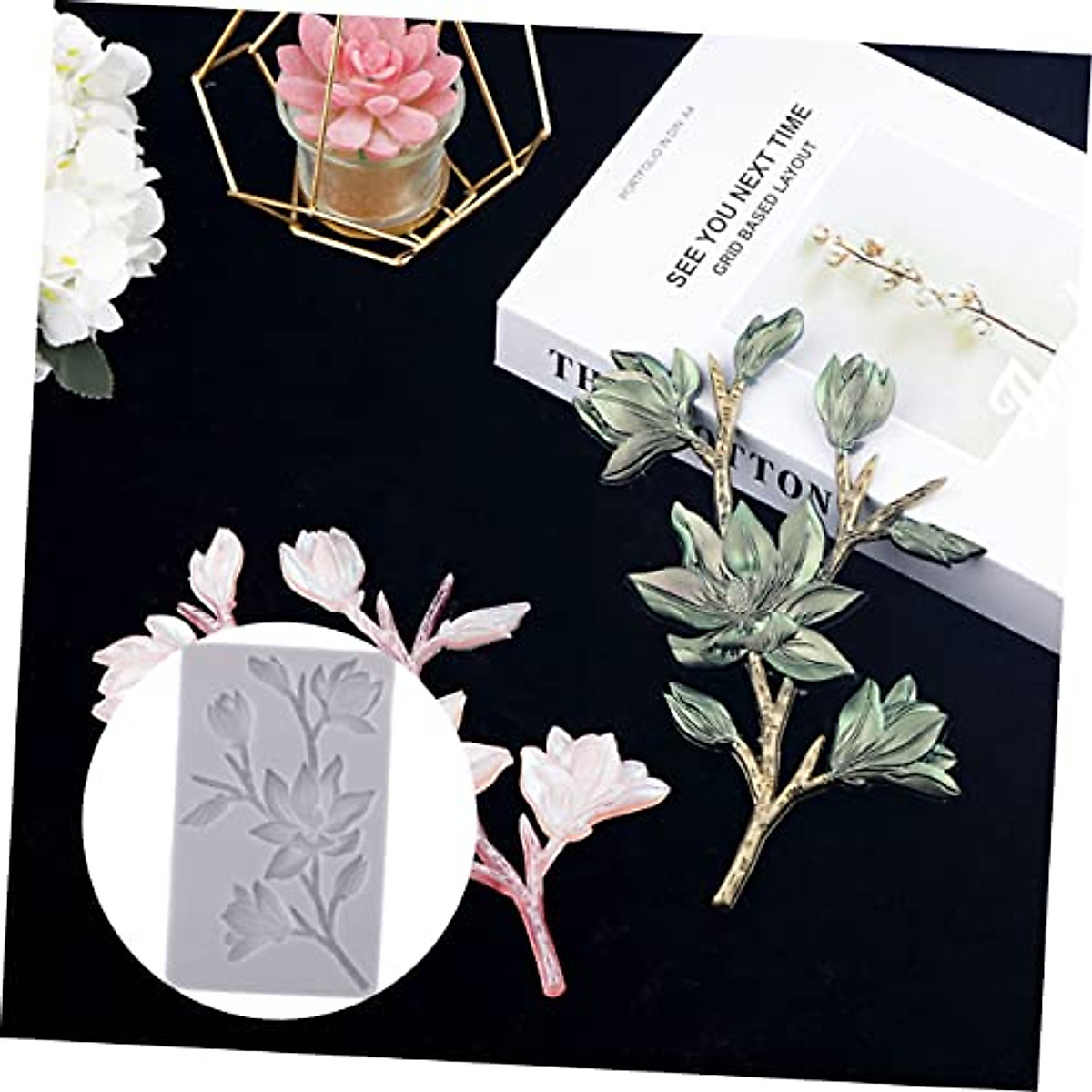 COHEALI Chocolate Molds 1pc Camellia Silicone Mold Cake Stencil Ring Making Tools Accessory Tray Resin Casting Charm Holder for Necklace Camellia Ornament Making Tool Camellia Epoxy Mold