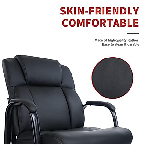 CLATINA Big and Tall Office Chair 400lbs Leather Reception Chair with Bonded Padded Armrest Wide Seat Sled Base Desk Chair No Wheels for Reception Conference Waiting Room Side Office Home Black