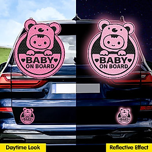 Baby on Board Stickers for Cars, 2 Pcs Nouiroy Cute Baby Super Strong Reflective Koala Baby in Car Decals and Stickers Baby Caution Bumper Safety Warning Sign Waterproof Vinyl Sticker (Pink)