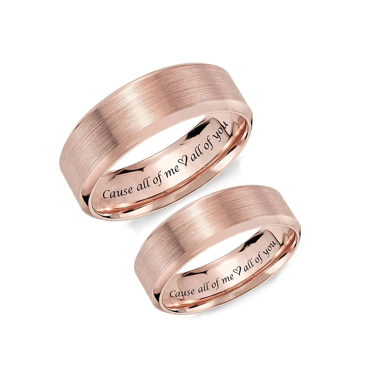 Engraved Rose Gold Ring Set, Personalized Couple's Ring Set Custom, Promise Ring, Engraved Free