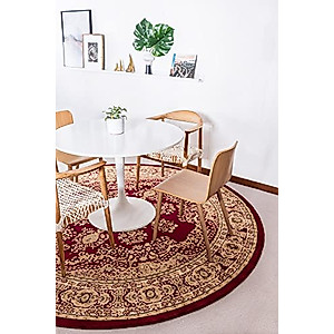 Unique Loom Versailles Collection Traditional Classic Border with Medallion Motif, Area Rug (6' 0 x 6' 0 Round, Burgundy/ Ivory)