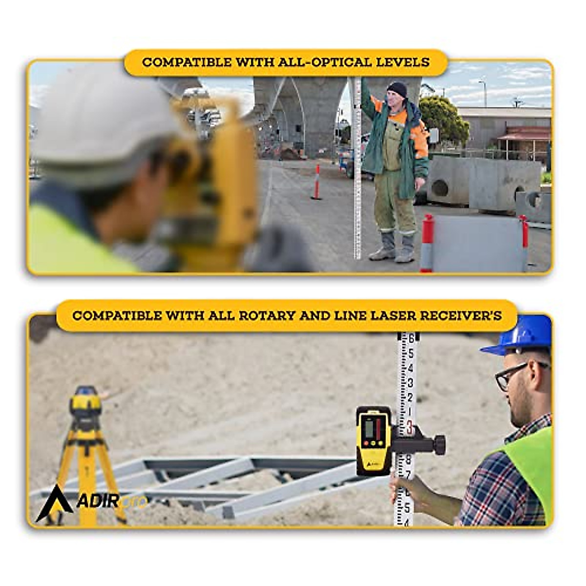 AdirPro 16-Foot Aluminum Grade Rod - 10ths, Dual Sided 5-Section Telescopic Leveling Rod – Bubble Level and Soft Carrying Case Included