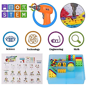 SUPSTEM Creative Toys for Kids 4-8, Mosaic Drill Set with Screwdriver Tool Playset, Electric Drill Toy with Rainbow Fasteners, Premium STEM Building Set for Ages 3+