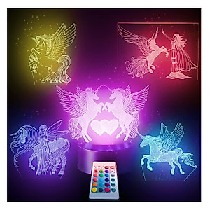 5in1 Unicorn Night light- 3D NightLight - For Girls Room, Kids. 5 Patterns 16 Color Changing Bedside lamp with Remote For Teens of all Ages. Best Unicorn Led Optical Illusion Lamp for Room Décor.
