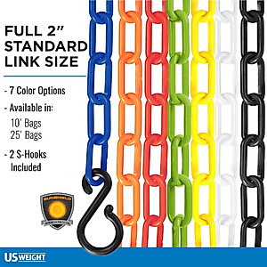 US Weight 2" x 25' Safety Green Plastic Chain with SunShield UV Resistant Technology - Durable Plastic Chain Links for Safety Chain Applications - Made in USA