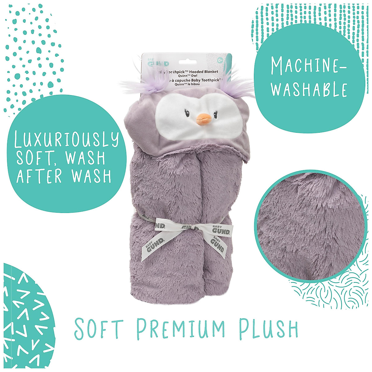 GUND Baby Lil’ Luvs Hooded Blanket, Quinn Owl, Ultra Soft Plush Security Blanket for Babies and Newborns
