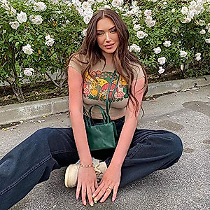 Women Cute Graphic Print Crop Top T-Shirt Aesthetic Short Sleeve Tee Tops Y2k E Girl Clothing(B Mushroom,S)