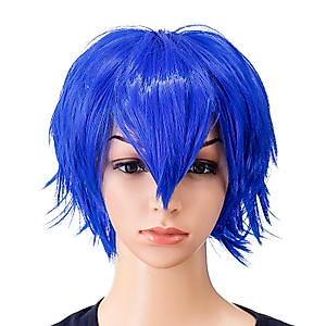 SWACC Unisex Fashion Spiky Layered Short Anime Cosplay Wig for Men and Women (Blue)
