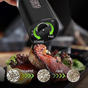 𝙉𝙀𝙒 POSHPEAK Electric Salt and Pepper Grinder Set (2 Pack), Battery+USB Rechargeable 2 in 1, Auto Seasoning Mills W/Dual Charging Base, One Hand Operation, Adjustable Coarseness Shakers, LED Light