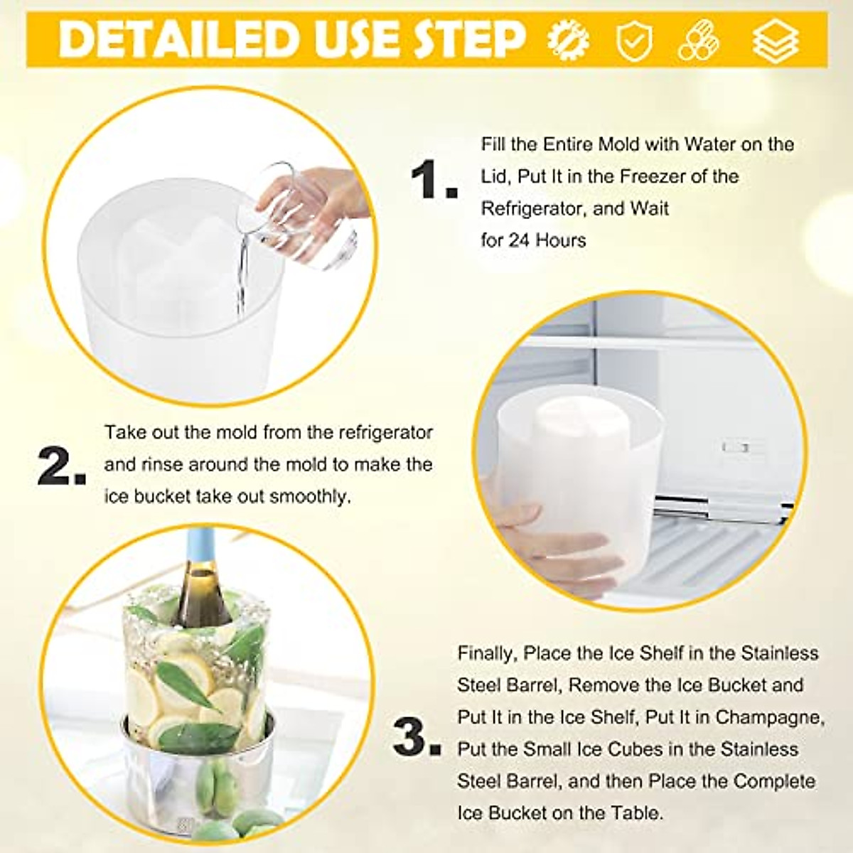 Ice Mold, Wine Chiller, Champagne Bucket Ice Mold, Customized Ice Bucket for Your Champagne, and Various Liquor, Can Be Made in Any Flower Food Coloring and Fruits. Beautiful Chilled Champagne.